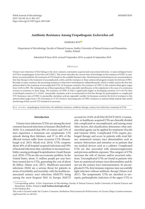 Pdf Antibiotic Resistance Among Uropathogenic Escherichia Coli