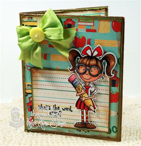 A Card With An Image Of A Girl Holding A Pencil