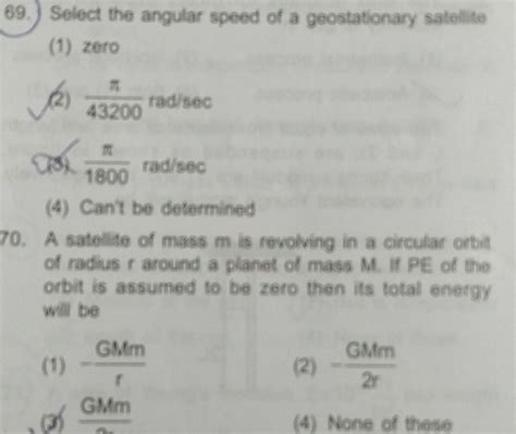 [answered] 69 Select The Angular Speed Of A Geostationary Satellite 1 Kunduz
