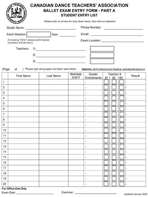 Fillable Online Ballet Exam Entry Form Fax Email Print Pdffiller