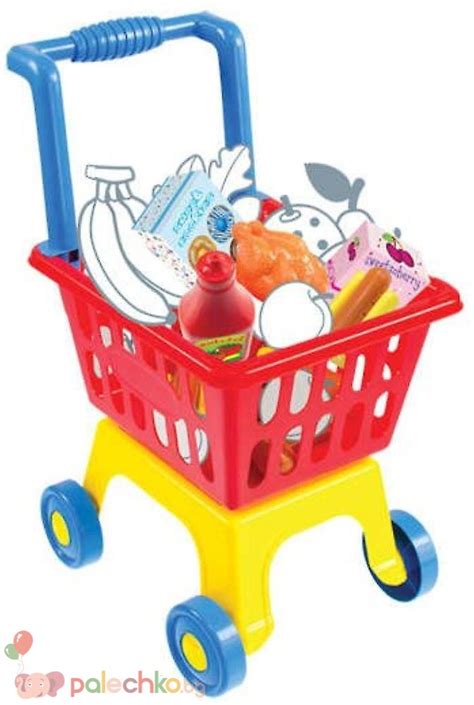 Количка за пазаруване с кошница Mochtoys Палечко БГ Детски играчки