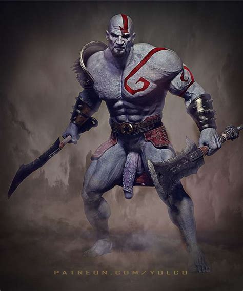 Rule 34 Bald Bald Man Bara Blade Erect Penis Front View God Of War
