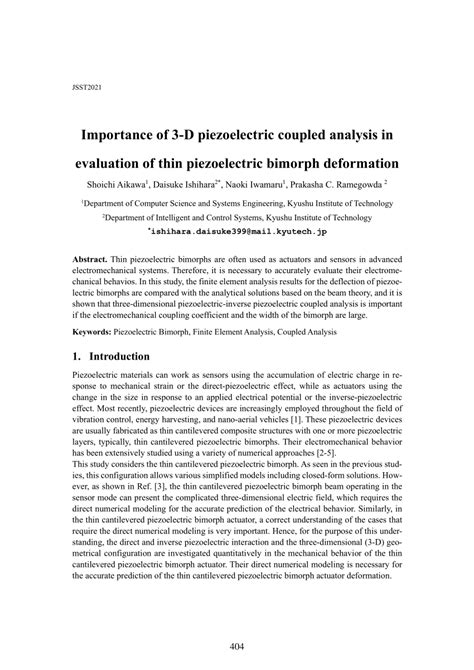 Pdf Importance Of 3 D Piezoelectric Coupled Analysis In Evaluation Of Thin Piezoelectric
