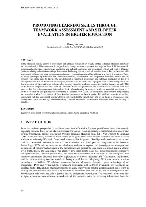 Pdf Teamwork Assessment And Selfpeer Evaluation In Higher Education