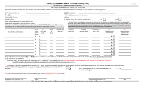Connecticut Pre Award Dbe Commitment Approval Request Download Fillable