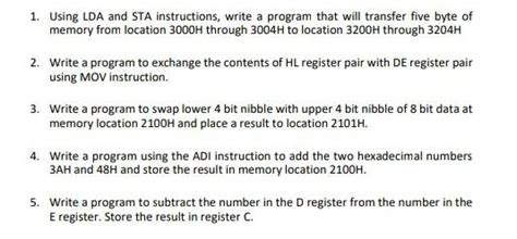 Solved 1 Using Lda And Sta Instructions Write A Program