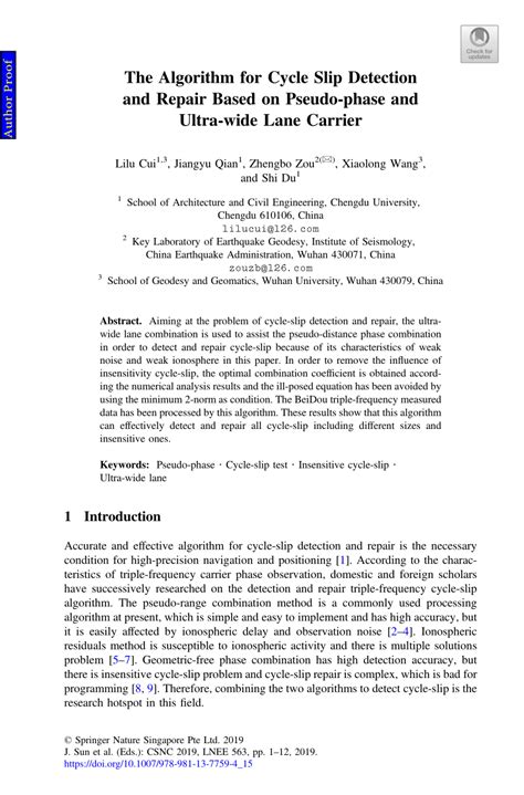 Pdf The Algorithm For Cycle Slip Detection And Repair Based On Pseudo Phase And Ultra Wide