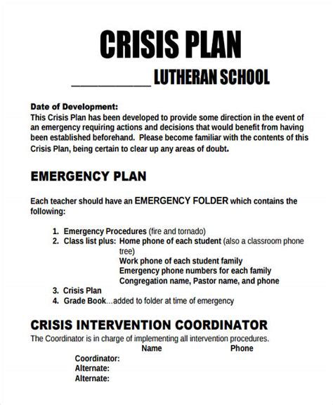 Crisis Plan Template