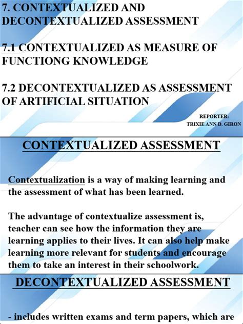 Contextualized And Decontextualize Assessment Pdf