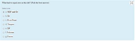 Solved What Had To Equal Zero In This Lab Pick The Best Chegg Com