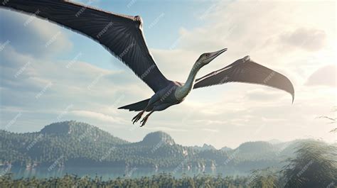 Premium Photo A Huge Prehistoric Winged Reptile Hunting With Its Beak In The Cretaceous Era 3d