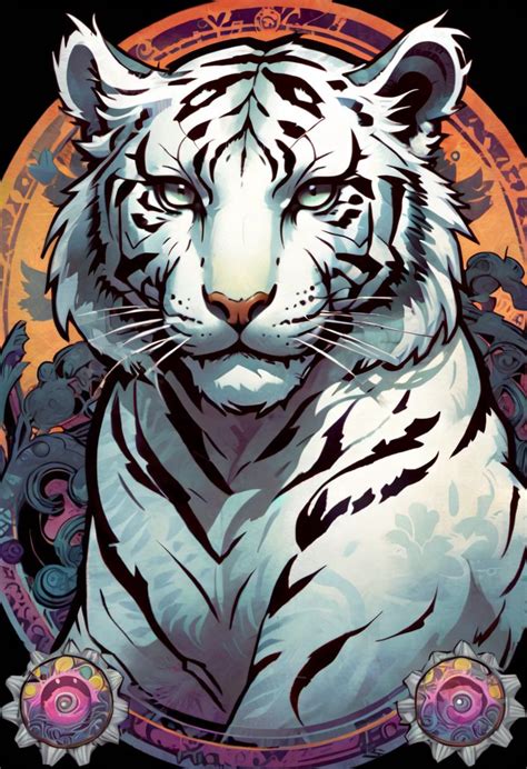 검은색과 보라색 배경의 백호 Seaart Ai