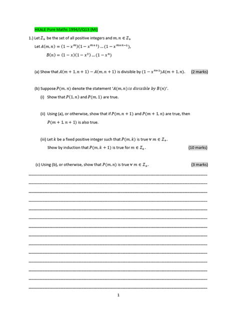 Hkale Pure Maths Mathematical Induction Past Paper Cmt Pdf Abstract Algebra Mathematics