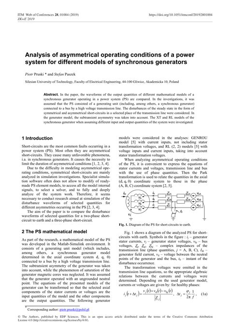 Pdf Analysis Of Asymmetrical Operating Conditions Of A Power System For Different Models Of