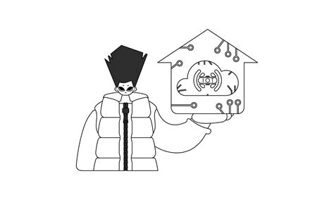 Man Clutching An IoT Emblem Represented In Simplified Linear Design