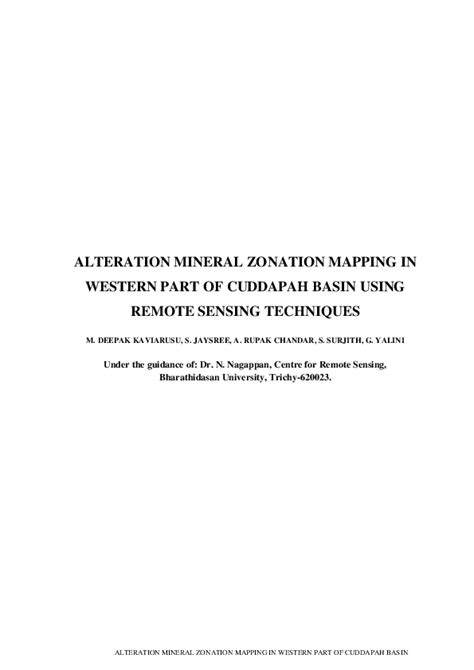 Pdf Alteration Mineral Zonation Mapping In Western Part Of Cuddapah Basin Alteration Mineral