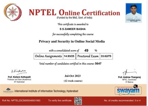 Zameer Basha On Linkedin Finally Completed My First Nptel Course On Privacy And Security In Online