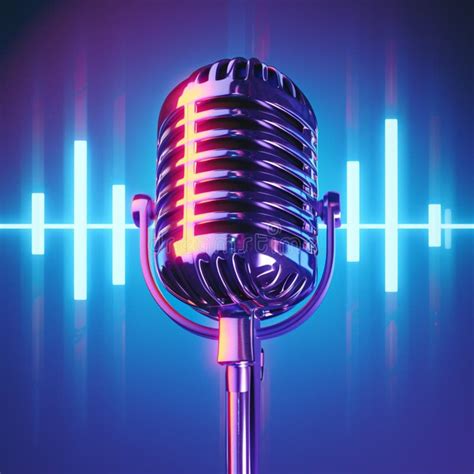 Dynamic Retro Concert 3d Mic Against Equalizer Lines Vibrant Atmosphere Stock Illustration