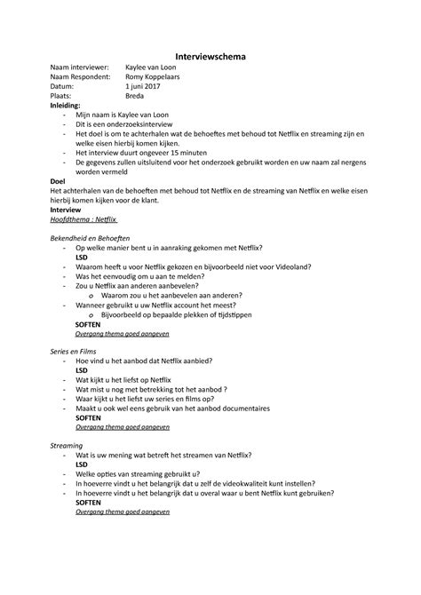 Interviewschema Interview Schema Met Een Hoofdthema En 4 Sub Themas