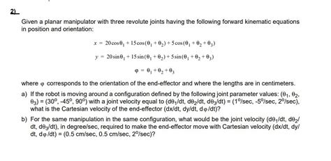 Given A Planar Manipulator With Three Revolute Joints