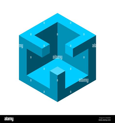 Blue Abstract 3d Cube Object Architectural Feature With Beams Isometric Projection Real