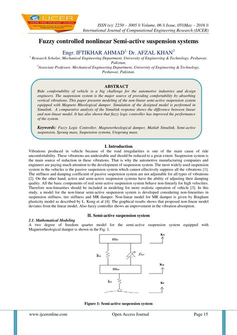 PDF Fuzzy Controlled Nonlinear Semi Active Suspension Systems