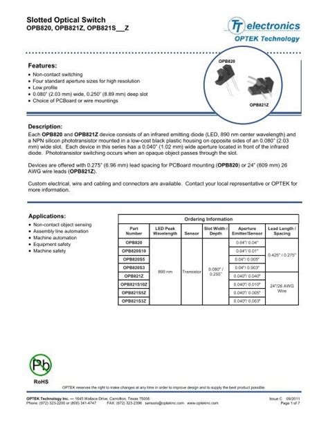 Slotted Optical Switch OPTEK Technology