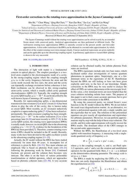 Pdf First Order Corrections To The Rotating Wave Approximation In The