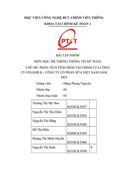 Bài nhóm QTTC DN tcdn HỌC VIỆN CÔNG NGHỆ BƯU CHÍNH VIỄN THÔNG KHOA TÀI CHÍNH KẾ TOÁN BÀI