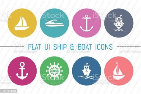 플랫 Ui 8 색 배 및 배 아이콘 세트 Eps10입니다 매우 유용한 물 전송 아이콘 설정 간단한 그림입니다 웹 모바일 소프트웨어 및 애플 리 케이 션에 대 한 유용한