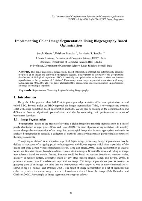 Pdf Implementing Color Image Segmentation Using Biogeography Based Optimization