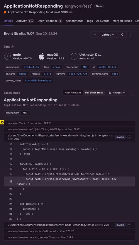 Event Loop Block Detection Sentry For Nodejs