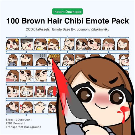 Brown Hair Girl Chibi Emote Pack 100 Twitchyoutubediscord Streamer