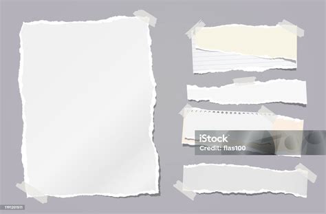 찢어진 흰색 노트 어두운 회색 배경에 끈적 끈적한 테이프로 붙어 노트북 종이 스트립 벡터 일러스트레이션 0명에 대한 스톡 벡터