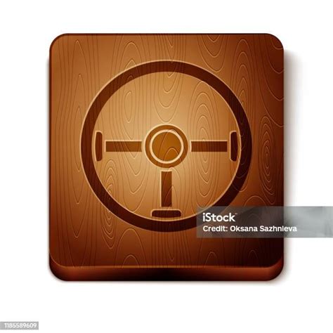 흰색 배경에 격리 된 갈색 스티어링 휠 아이콘입니다 자동차 휠 아이콘입니다 나무 사각형 버튼입니다 벡터 일러스트레이션 개념에 대한 스톡 벡터 아트 및 기타 이미지 Istock