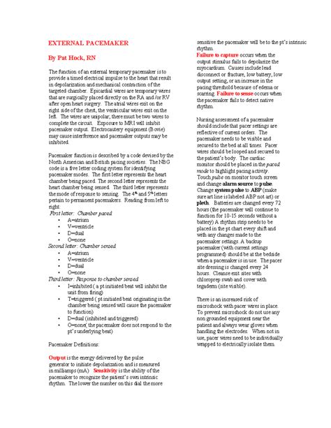External Pacemaker Summary Geriatric Nursing External Pacemaker By Pat Hock Rn The Function