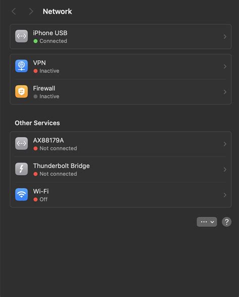 how to show network settings status other than wifi in toolbar r macos
