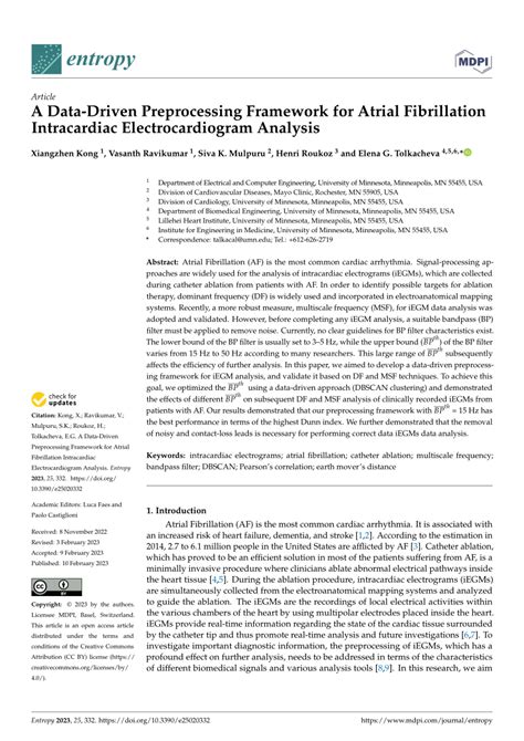 Pdf A Data Driven Preprocessing Framework For Atrial Fibrillation Intracardiac