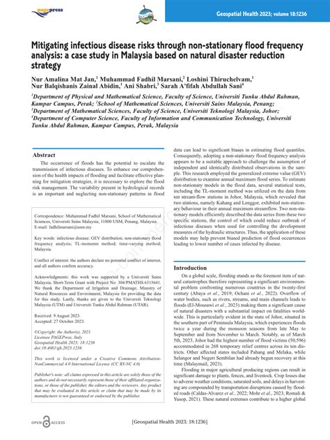 PDF Mitigating Infectious Disease Risks Through Non Stationary Flood Frequency Analysis A