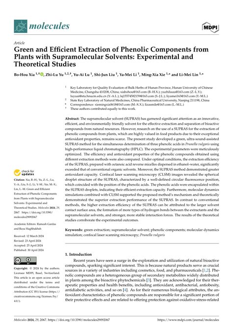 Pdf Green And Efficient Extraction Of Phenolic Components From Plants With Supramolecular