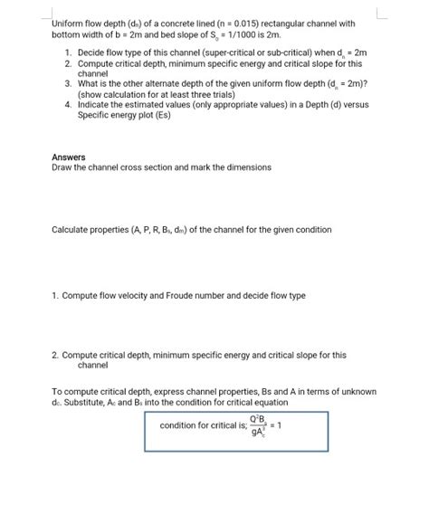 solved uniform flow depth dn of a concrete lined n