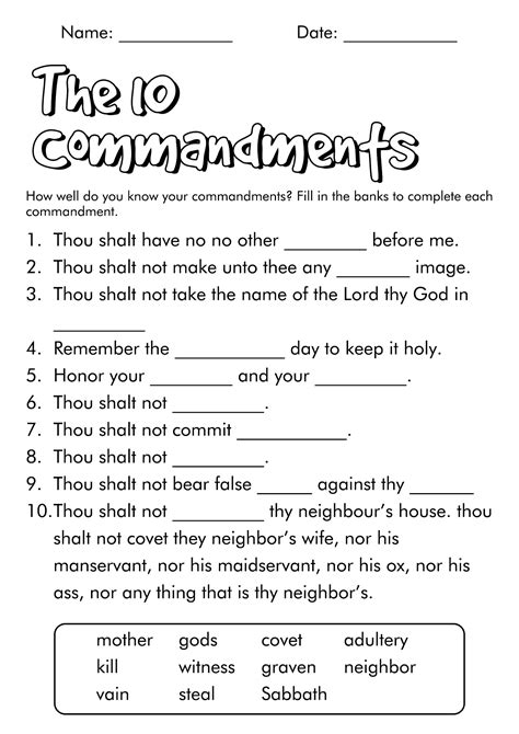 Free Printable 10 Commandments Printable Worksheets Dev