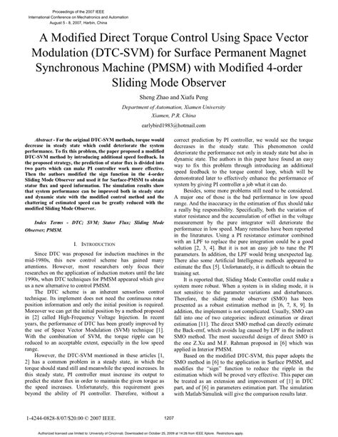 Pdf A Modified Direct Torque Control Using Space Vector Modulation Dtc Svm For Surface