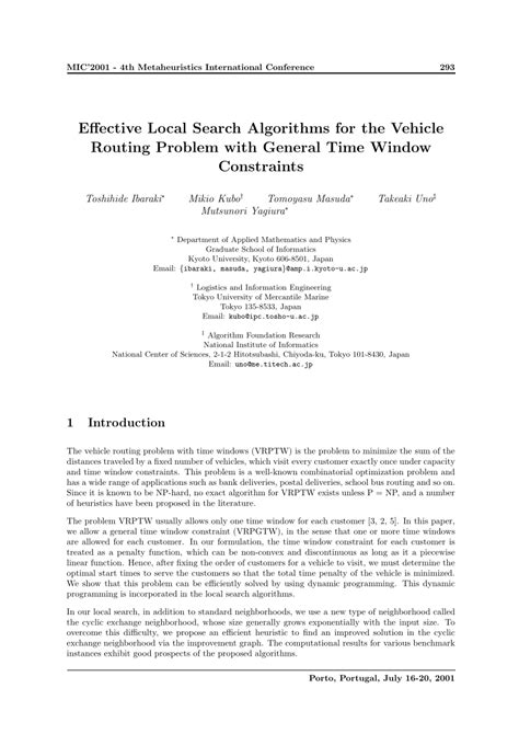 Pdf Effective Local Search Algorithms For The Vehicle Routing Problem