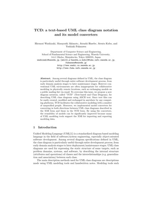 Pdf Tcd A Text Based Uml Class Diagram Notation And Its Model Converters