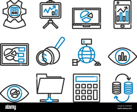 Analytics Icon Set Editable Bold Outline With Color Fill Design Vector Illustration Stock