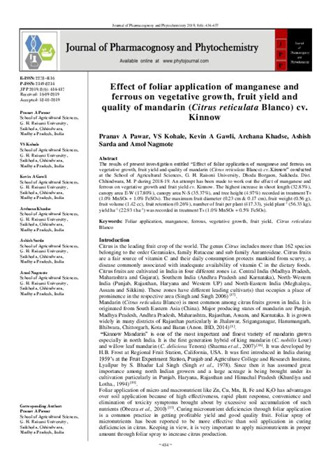 Pdf Effect Of Foliar Application Of Manganese And Ferrous On Vegetative Growth Fruit Yield