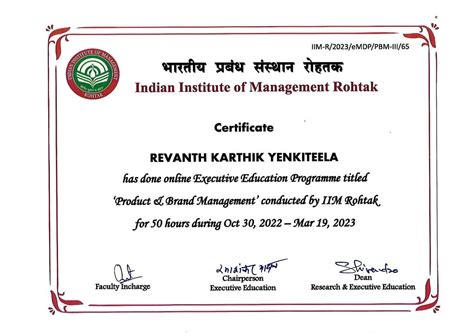 Revanth Karthik On Linkedin Education Certification Learning Product Iimrohtak Management