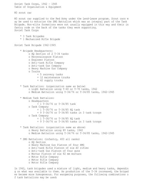 Soviet Tank Corps Organization In Ww2 Pdf Battalion Tanks