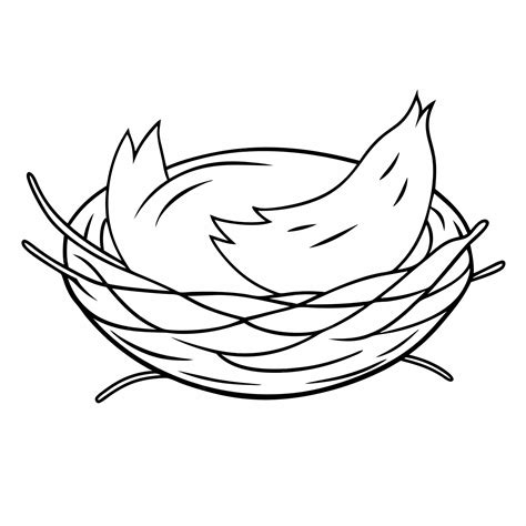 Black Outline Illustration Bird Nest For Coloring Page Premium Ai